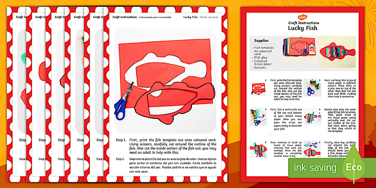 Lucky Fish Craft Instructions English/Spanish (teacher made)
