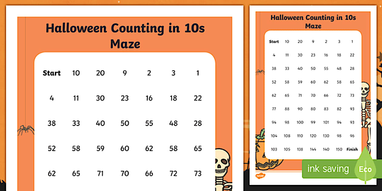 Halloween Counting in 10s Maze Worksheet / Worksheet, worksheet