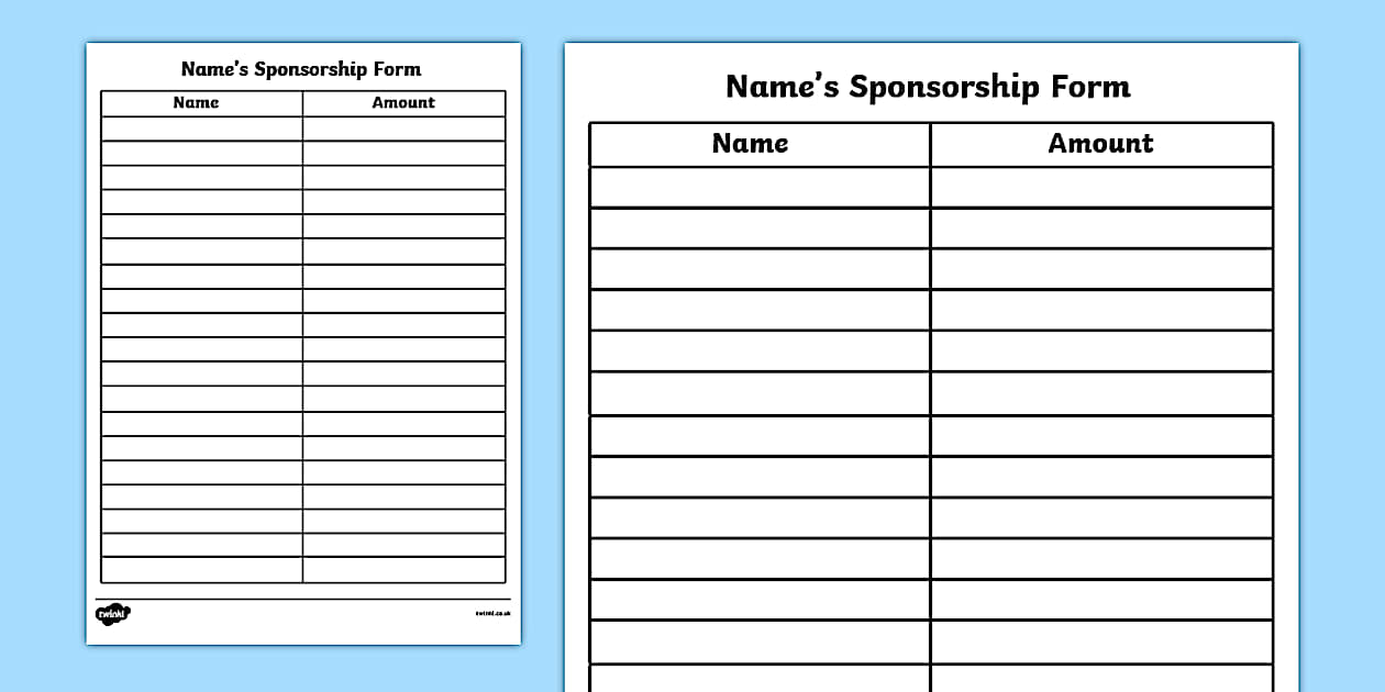 Blank Sponsorship Form Template | Classroom Resources