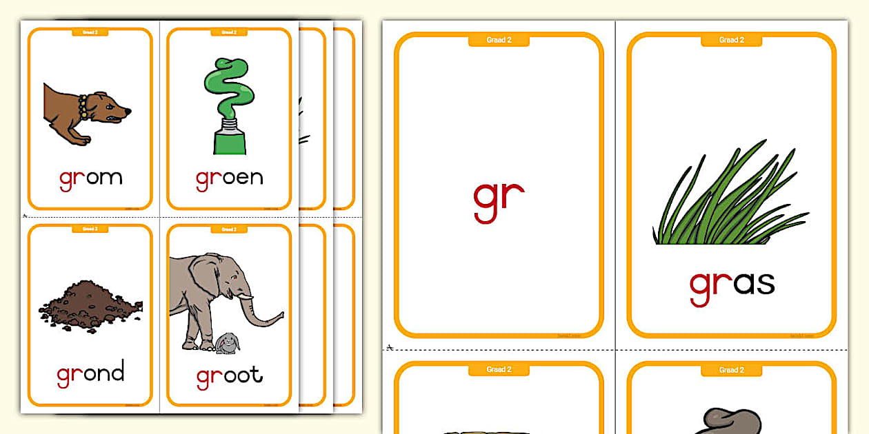 Graad 2 Klanke Flitskaarte Beginklank gr - Twinkl