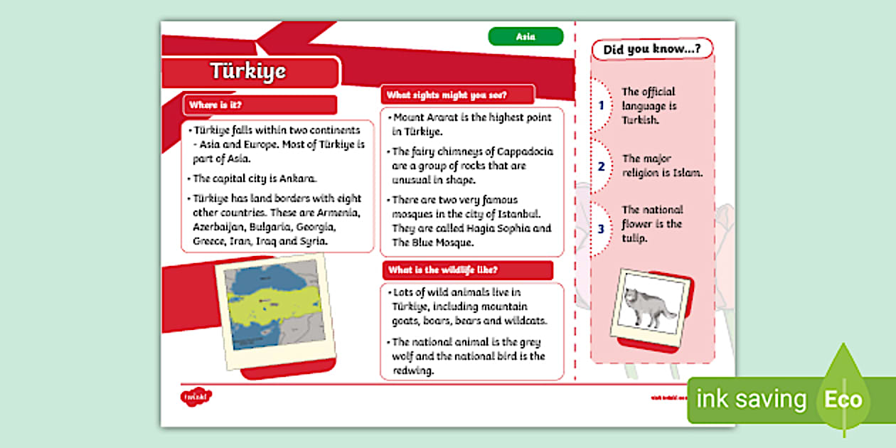 KS1 Türkiye Fact File - Geography - Twinkl