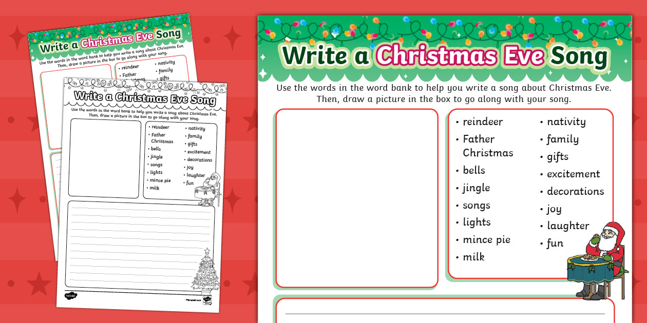 Write a Christmas Eve Song Writing Template (Teacher-Made)