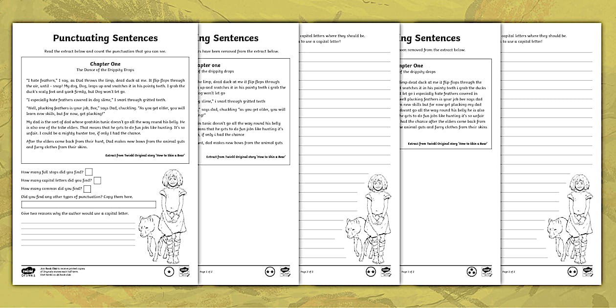 KS2 Sentence Punctuation (Stone Age) Differentiated Worksheet