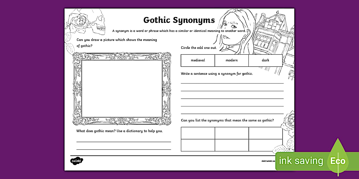 Gothic Synonyms Worksheet (teacher made) - Twinkl