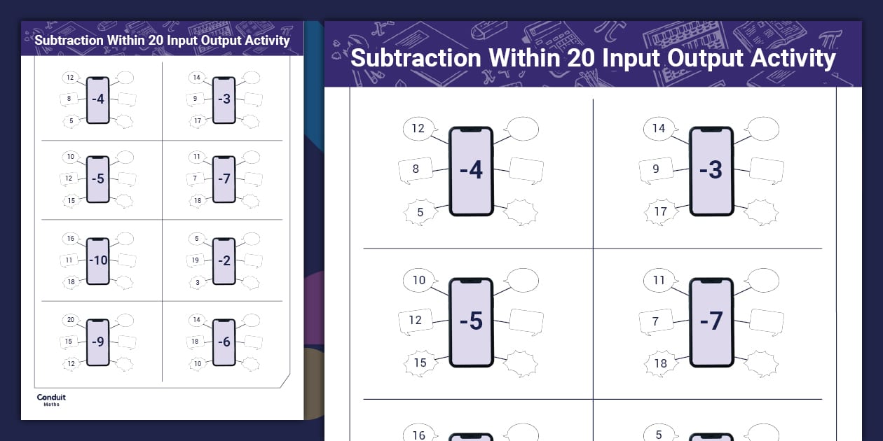 Reinforcing Number: Subtraction Within 20 Input Output