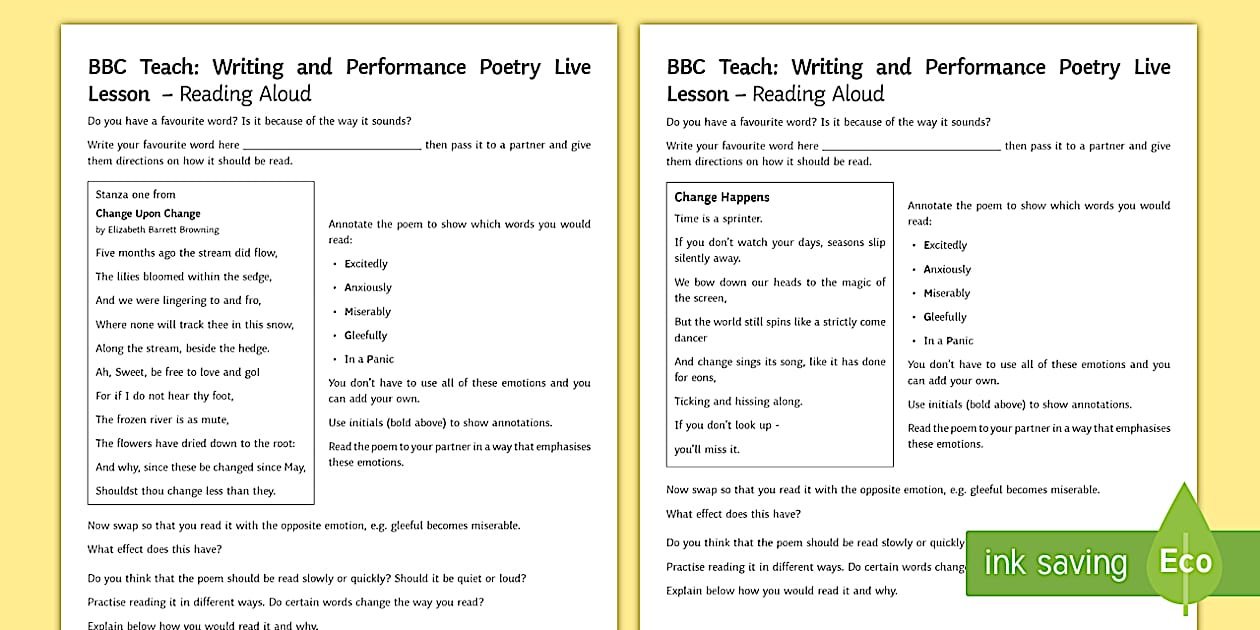 FREE! - BBC Teach: Writing and Performance Poetry Live Lesson - Reading ...