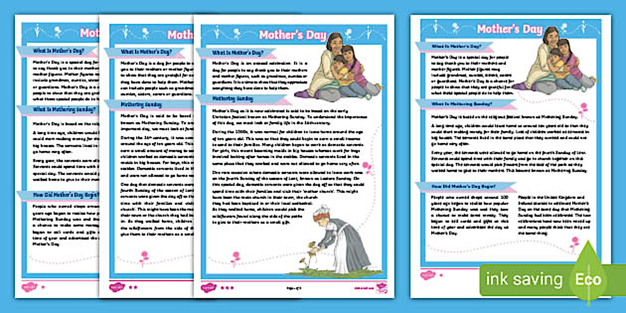 Black and White LKS2 Mother's Day Differentiated Reading Comprehension