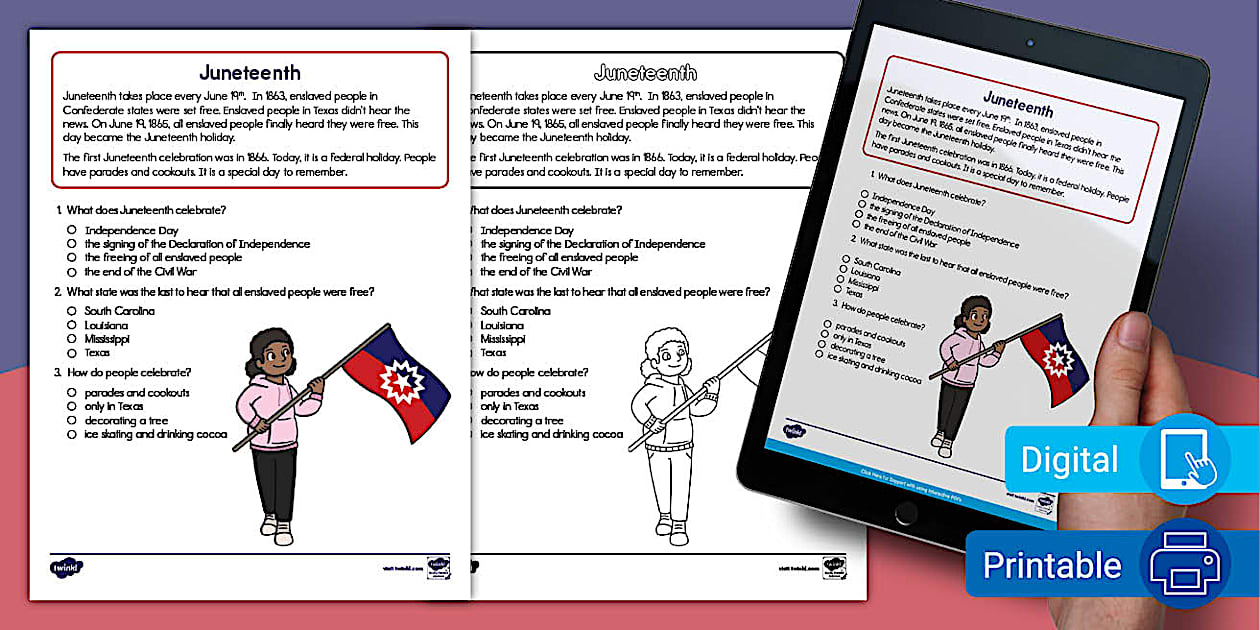 First Grade Juneteenth Reading Passage Comprehension Worksheet