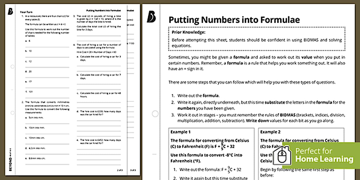 👉 Putting Numbers into Formulae - Home Learning | KS3 Maths