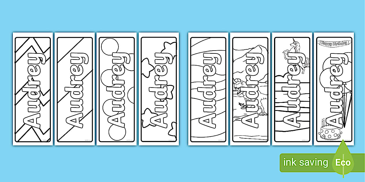 Audrey Name Simple Colouring Bookmarks | Twinkl Bookmarks
