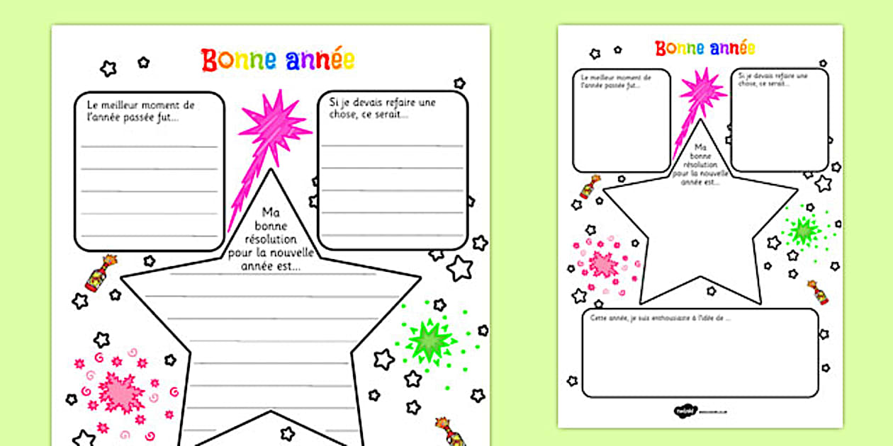 New Year's Resolution Writing Frame French - Twinkl