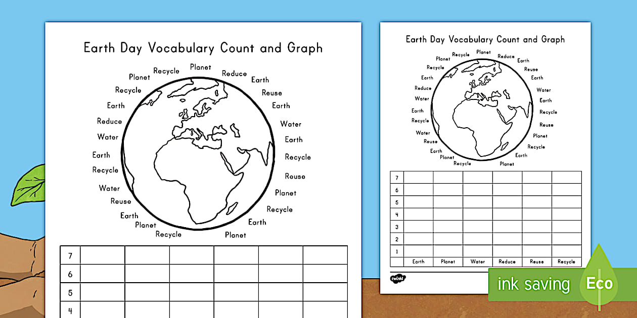 Earth Day Vocabulary Count and Graph Worksheet for K-2nd Grade