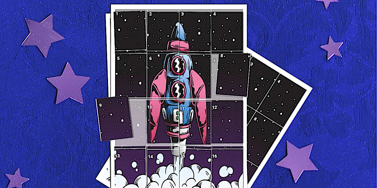 Space Rocket - Sticker Puzzle (teacher made) - Twinkl