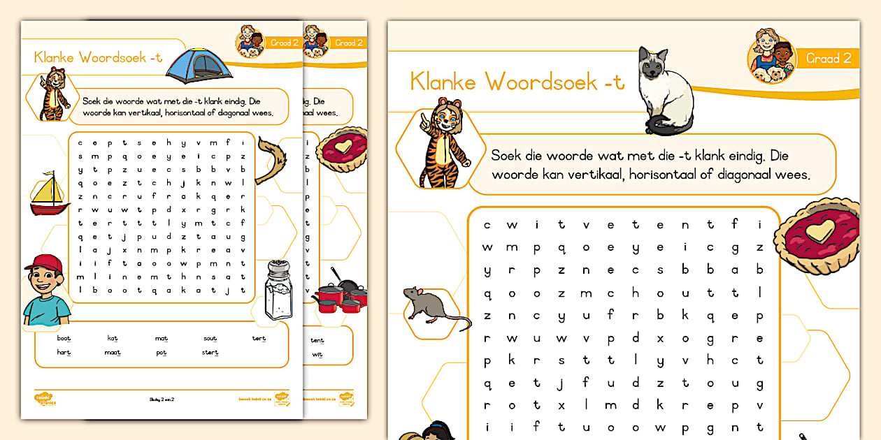 FREE! - Graad 2 Klanke Woordsoek -t (teacher made) - Twinkl