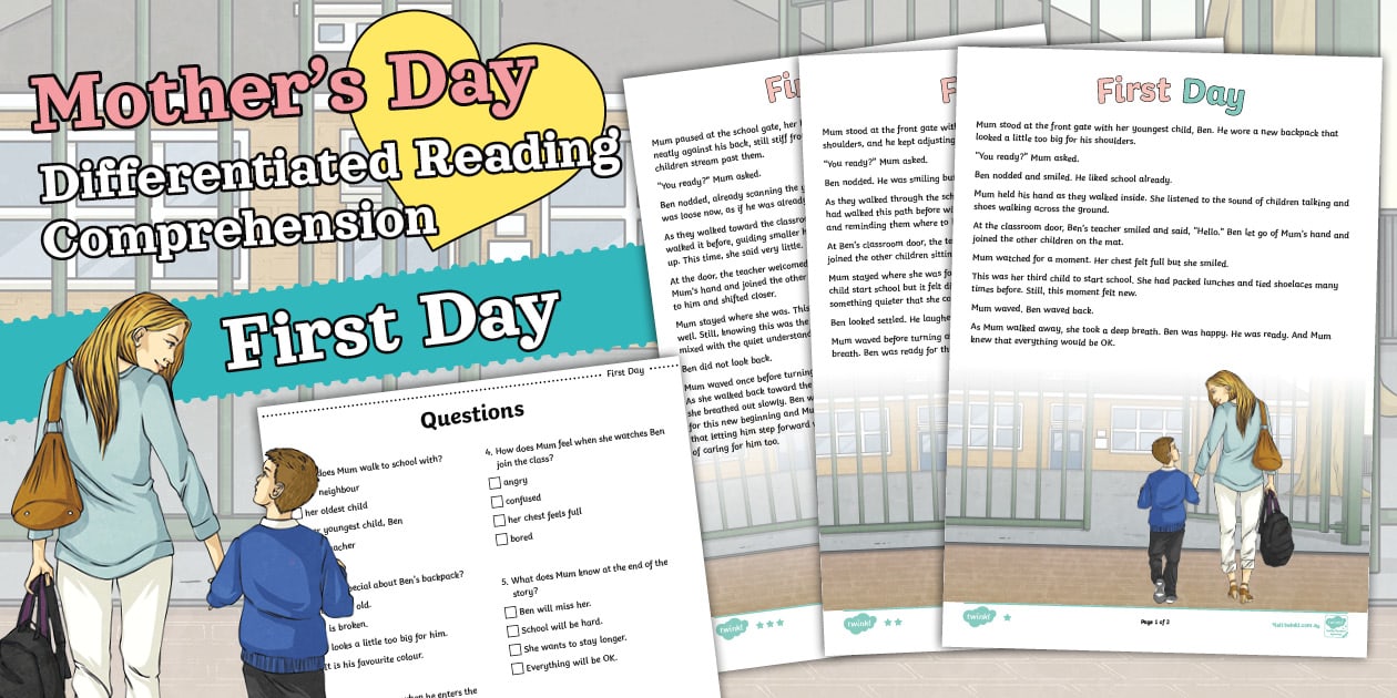 Mother’s Day Differentiated Reading Comprehension First Day