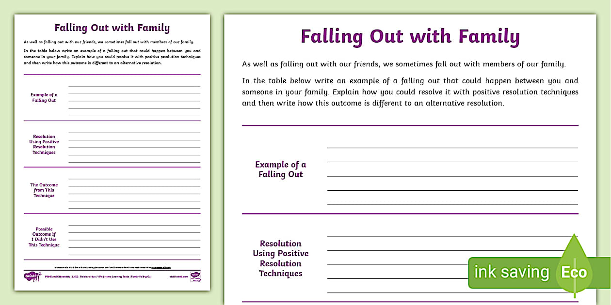 Falling Out with Family Activity Sheet (teacher made)