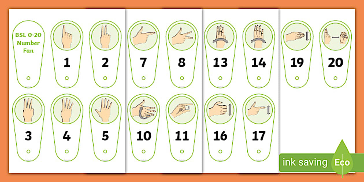 BSL 0-20 Number Fan (Northern Dialect) (Teacher-Made)