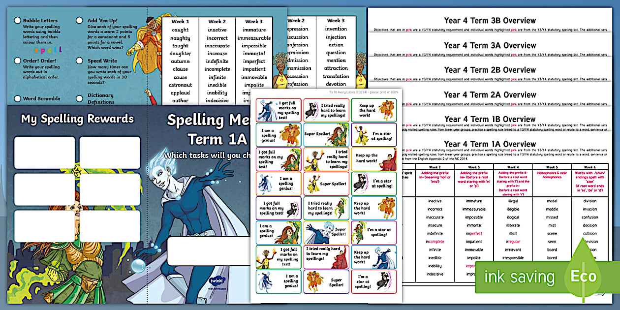 Year 4 Superhero Themed Spelling Menu Pack (teacher made)