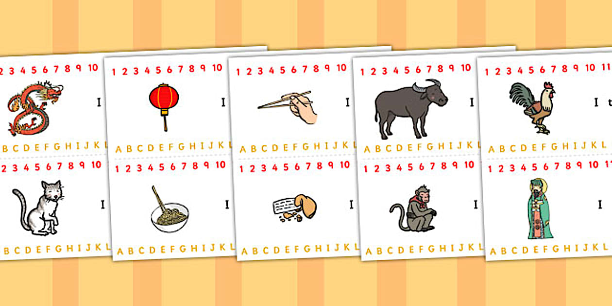 Cursive Chinese New Year Combined Number and Alphabet Strips