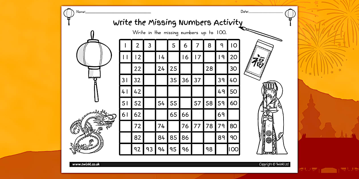 Chinese New Year Missing Numbers Number Square - Twinkl