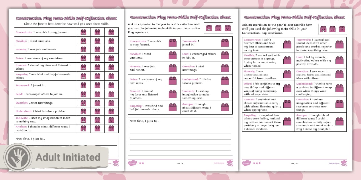 Construction Play Meta-Skills Self-Reflection Activity Sheet