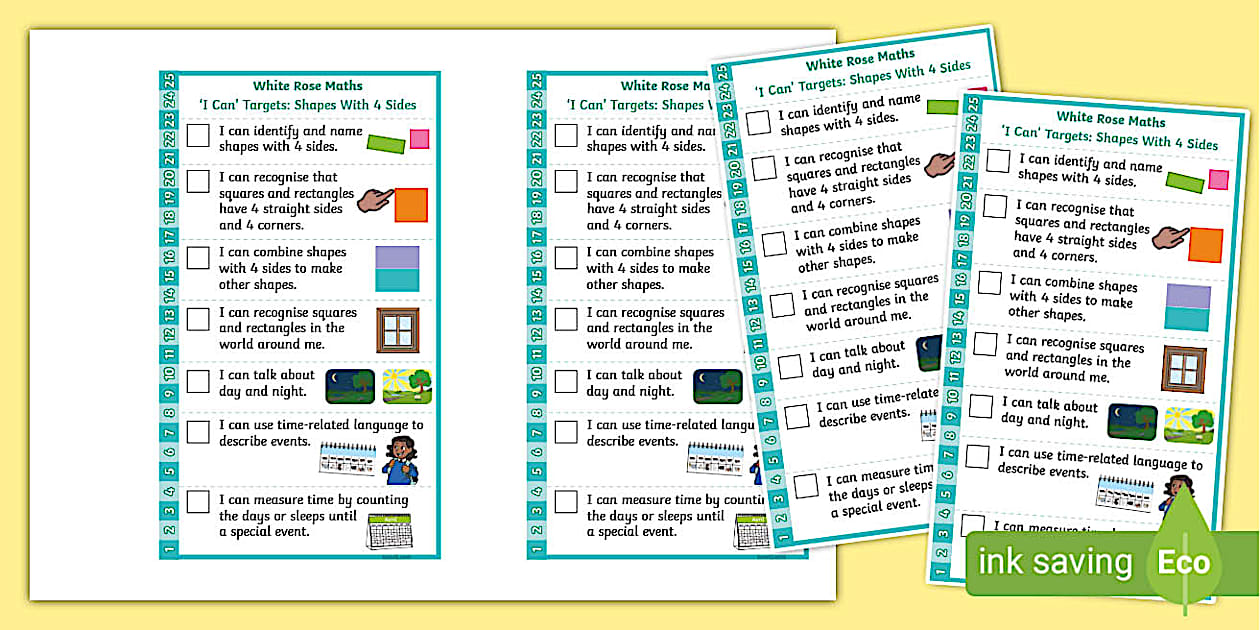 EYFS Target Bookmarks White Rose Maths Shapes With 4 Sides