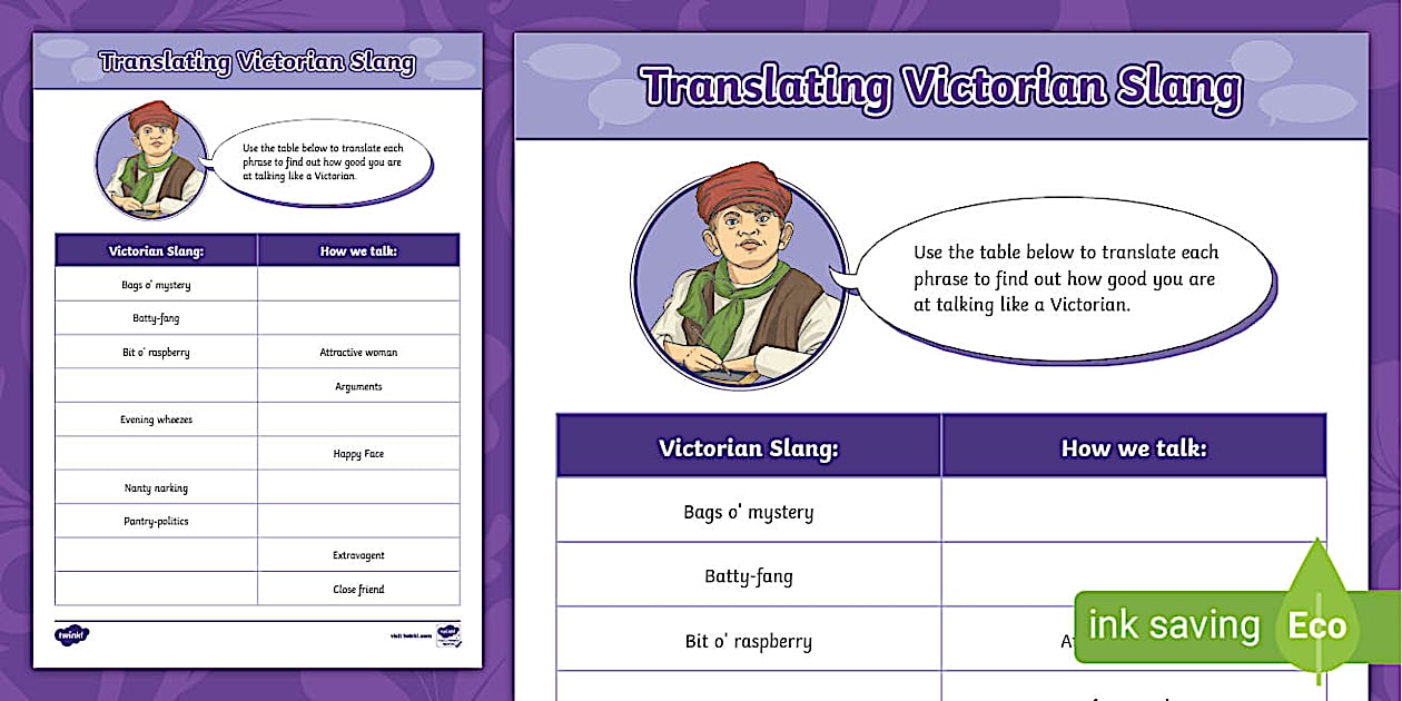 Translating Victorian Slang Worksheet (teacher made)