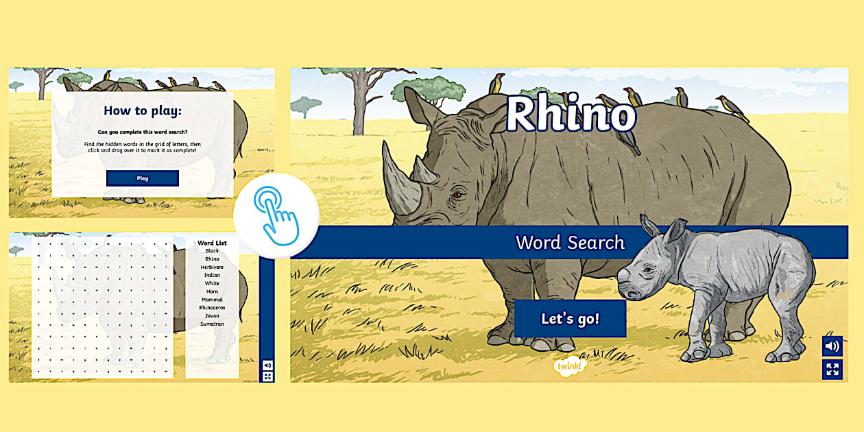 Interactive Rhino Word Search | Twinkl Rhino Word Search