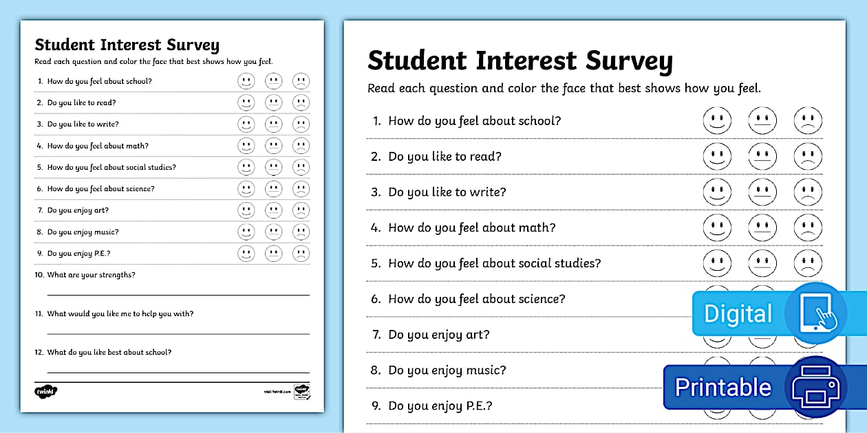 Student Interest Survey | 3rd Grade Resource | Twinkl USA