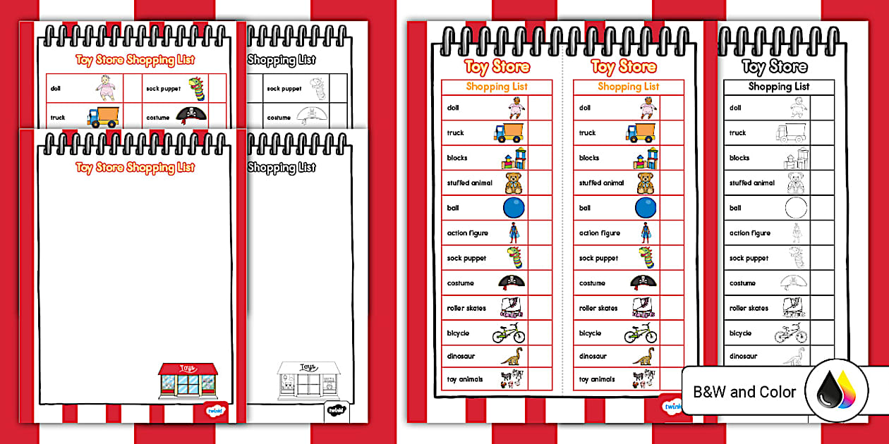 Toy Store Dramatic Play Shopping List (teacher made)