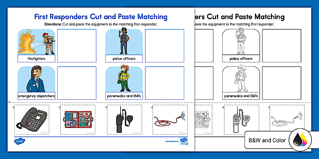 First Responders Matching Worksheet - Twinkl