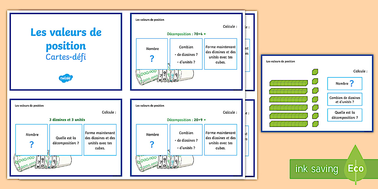 Cartes de défi de mathématiques : Les valeurs de position - Cartes de défis