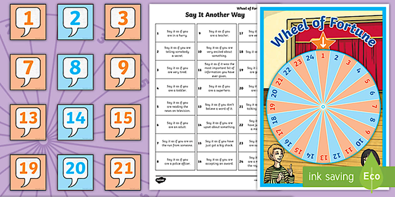 Say It Another Way Wheel of Fortune Spinning Wheel Activity Pack