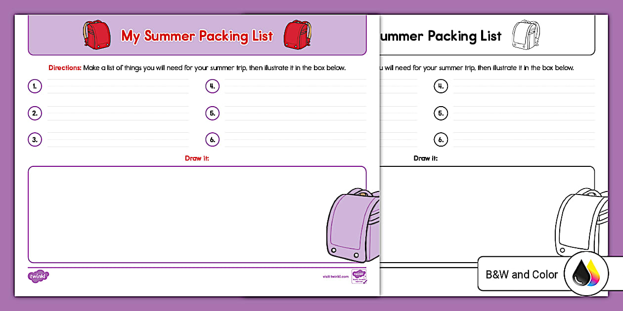Kindergarten Summer Packing List | Twinkl USA - Twinkl