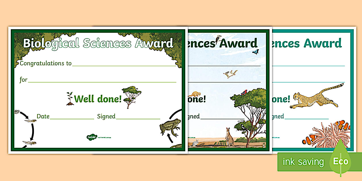 Cursive Year 3-4 Biological Sciences Certificates - Twinkl