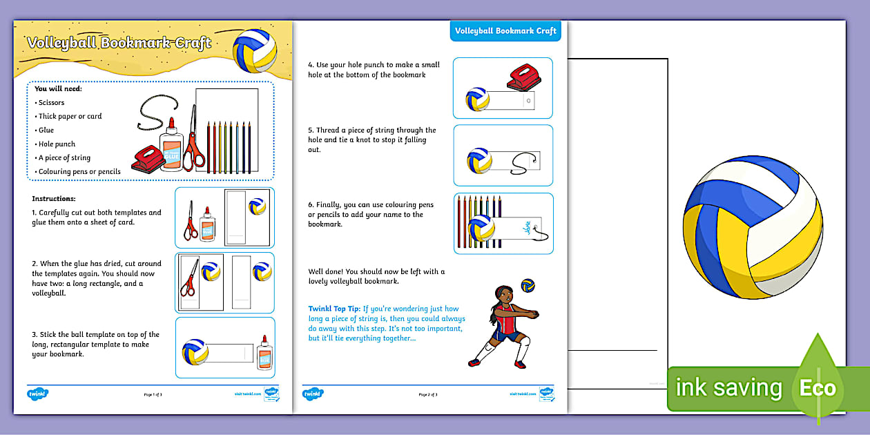 Volleyball Bookmark Craft Activity - Twinkl