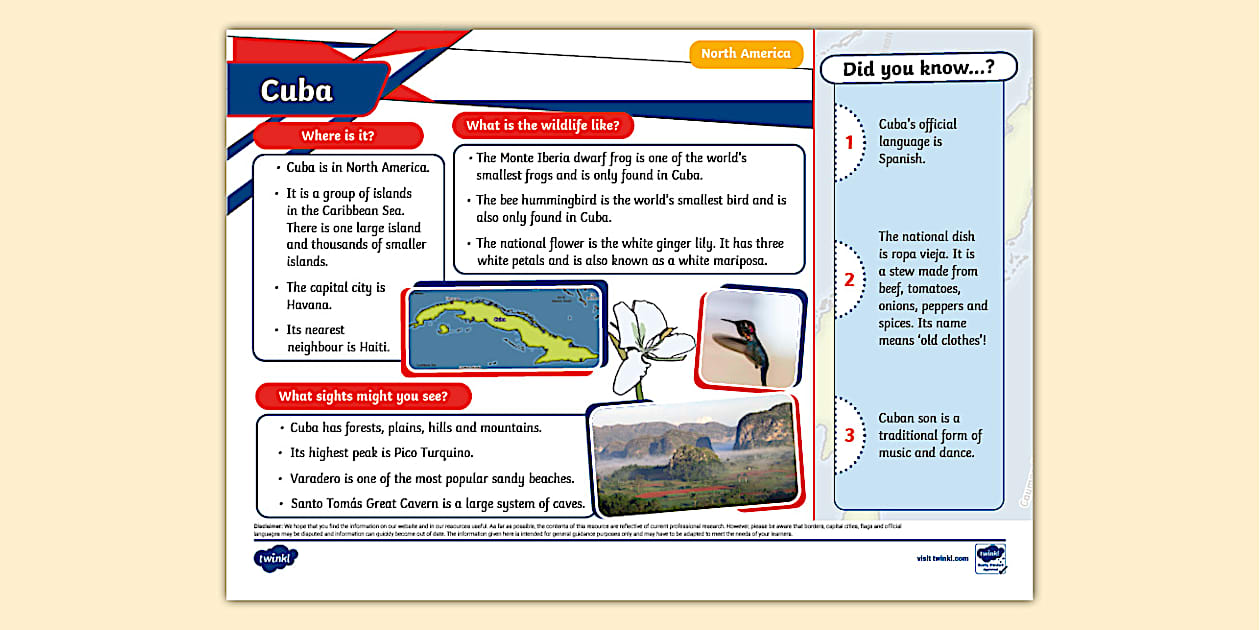 Facts About Cuba - Cuba Fact File - KS1 (teacher made)