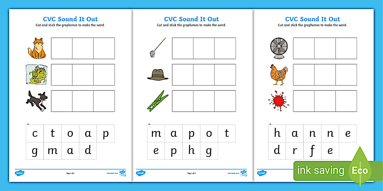 Phonics Phase 2 Segmenting Activity | Cut & Stick | Twinkl