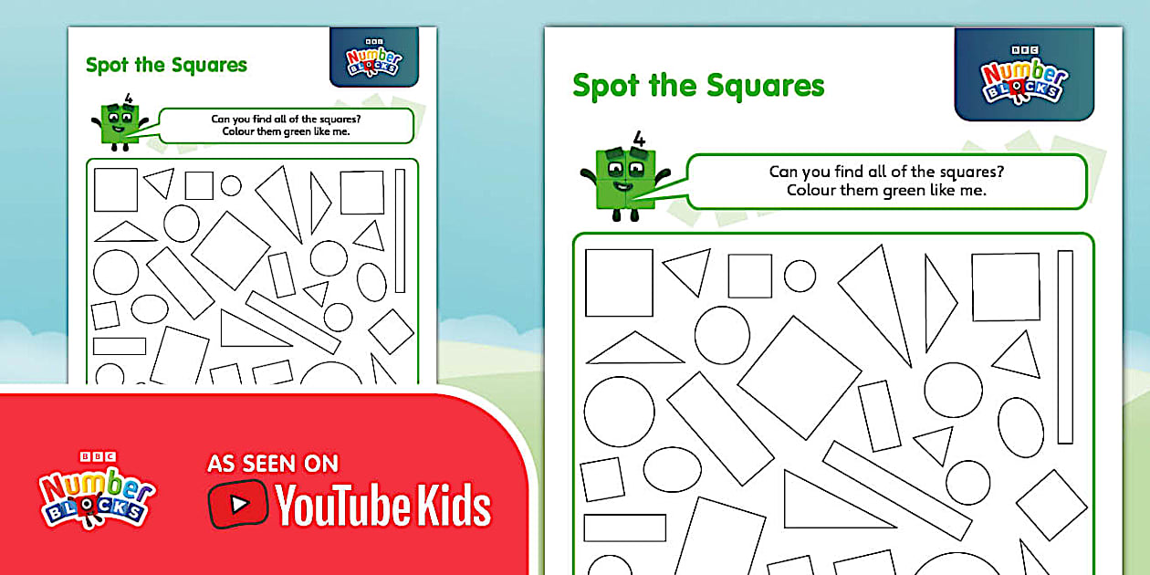 Numberblocks: Spot the Squares Worksheet (teacher made)