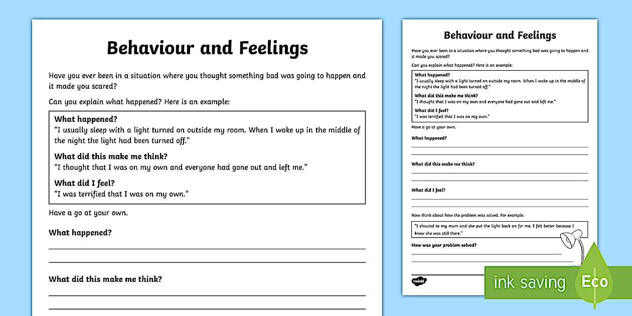 How Our Thoughts Affect Our Behaviours and Feelings Worksheet / Worksheet