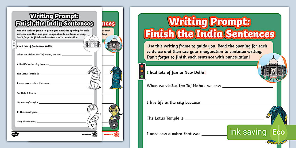 Writing Prompt: Finish the India Sentences - Twinkl