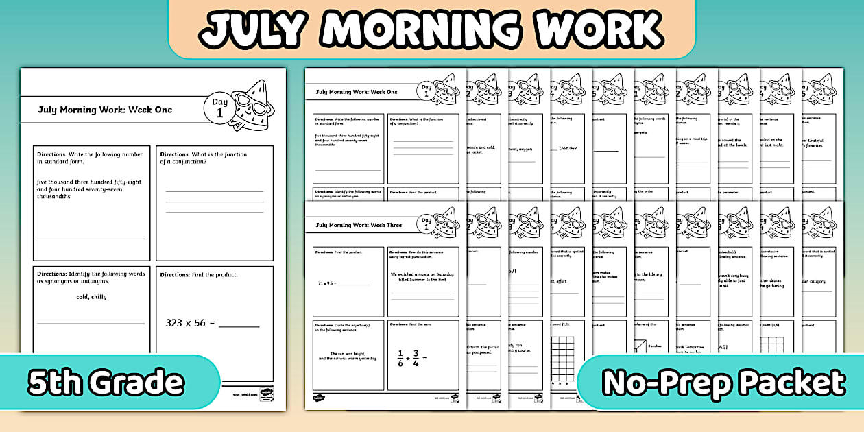 Fifth Grade July Morning Work Bundle
