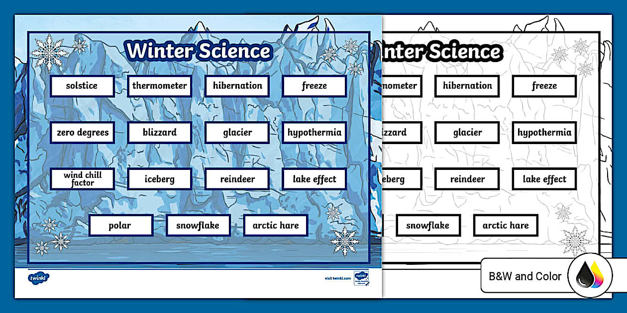 Winter Science Vocabulary Mat for 6th-8th Grade - Twinkl