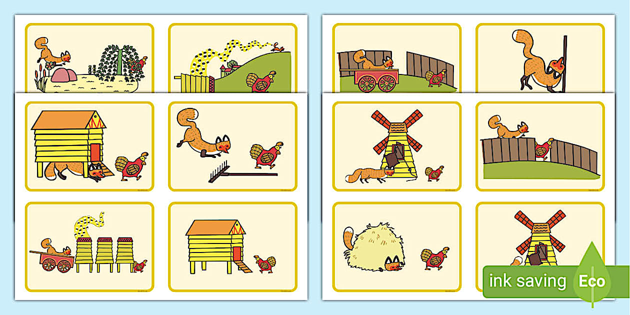 Story Sequencing (4 per A4) to Support Teaching on Rosie's Walk