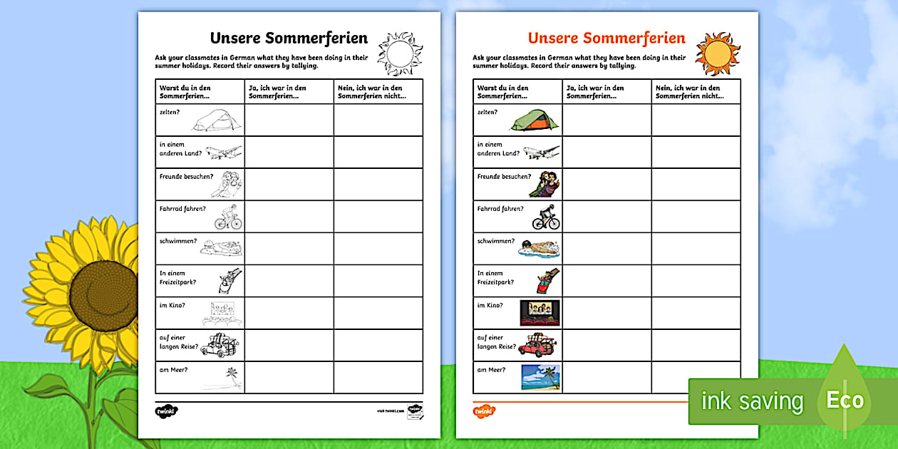 Summer Holiday Questionnaire Worksheet / Worksheet German