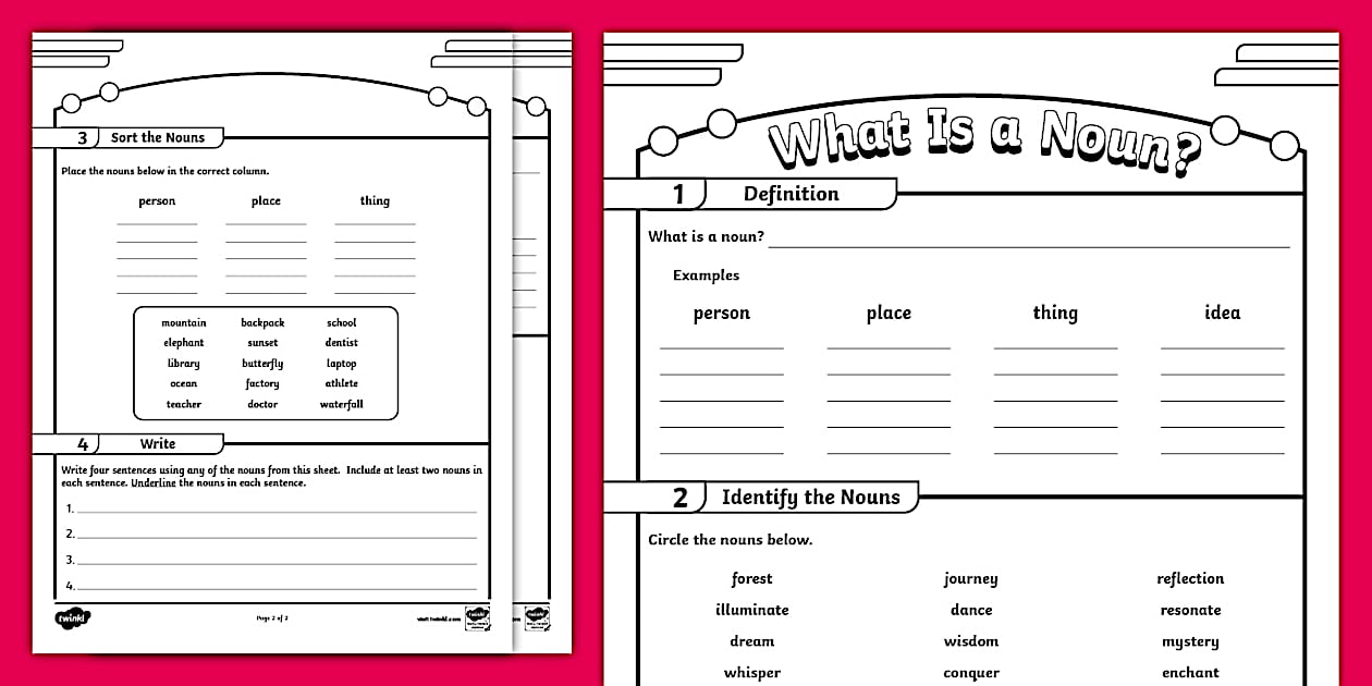 Fourth Grade What Is a Noun? Activity Worksheet - Twinkl
