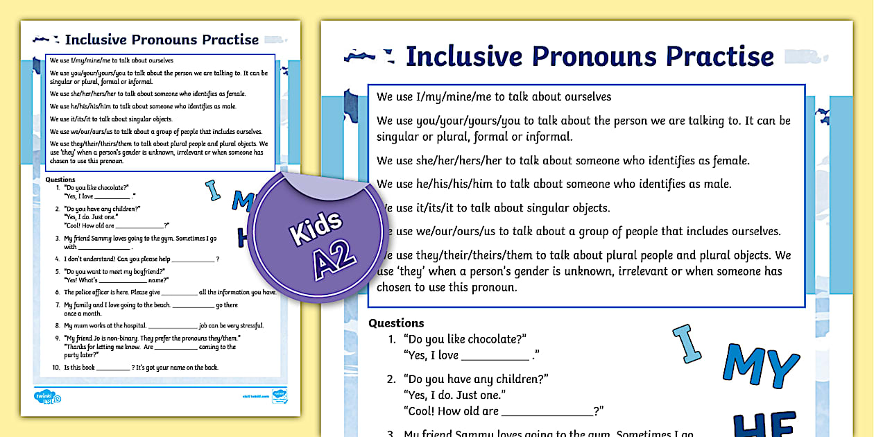 FREE ESL Inclusive Pronouns Practice (teacher made) - Twinkl