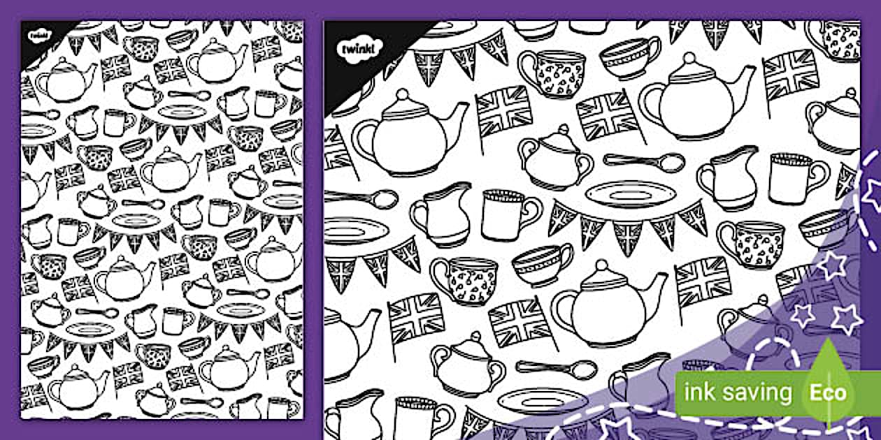 Coronation Pattern Doodle Colouring Sheet - Tea and Flags