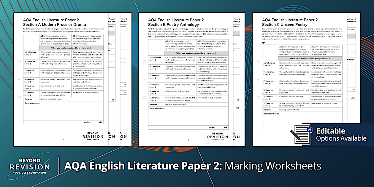 AQA English Literature Paper 2 Marking Worksheets