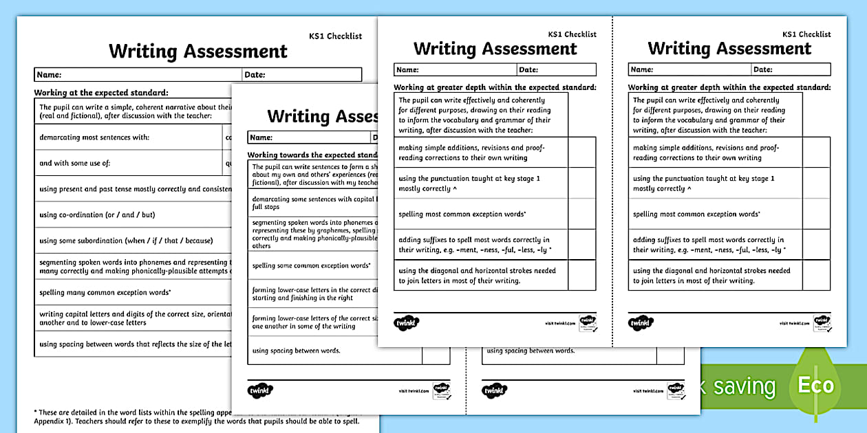 Editable KS1 Exemplification Checklists - Twinkl